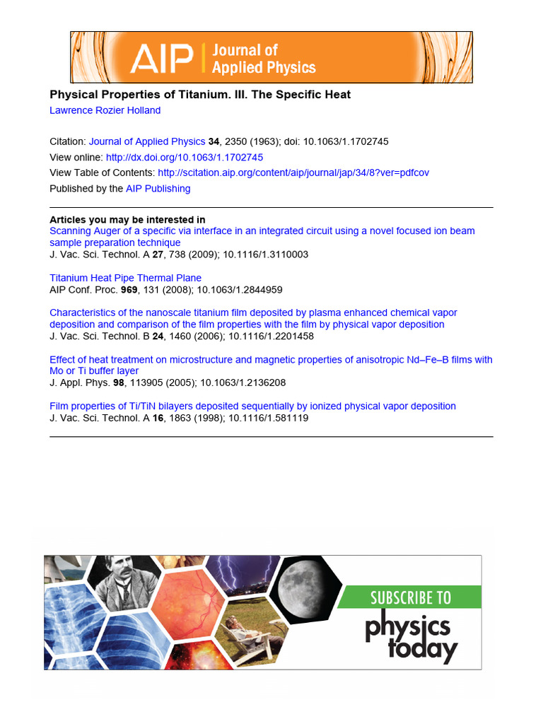 Physical Properties of Titanium. III. The Specific Heat | PDF ...