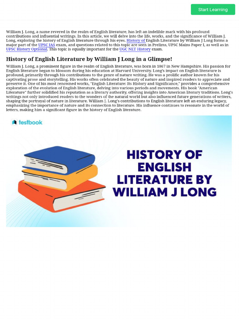 History of English Literature by William J Long - Check History! | PDF