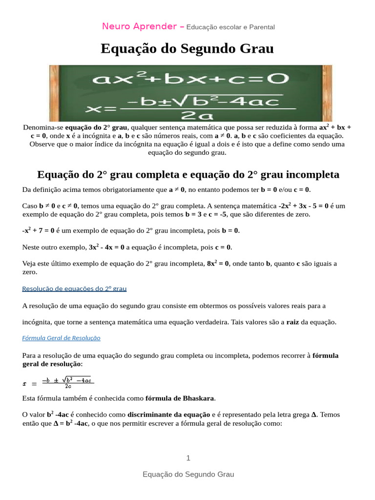 Equacao Do Segundo Grau | PDF