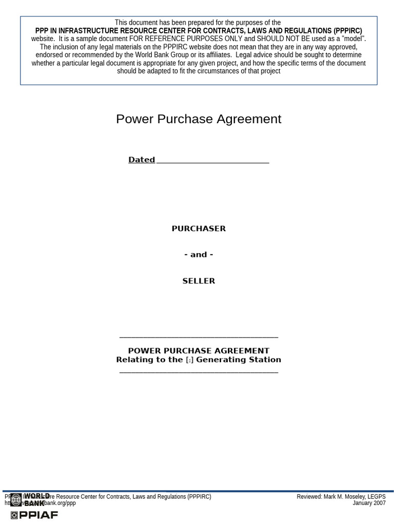 Power Purchase Agreement Worldbank | PDF