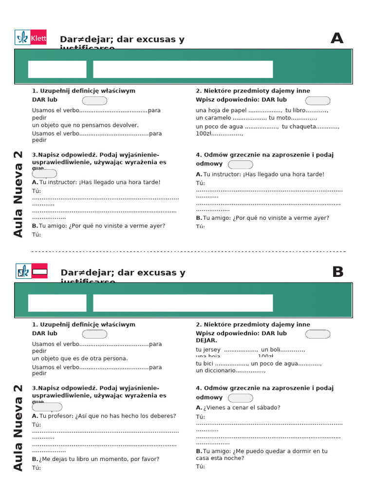 Kartkówka 3 Rozdzial 1 Aula Nueva 2 | PDF