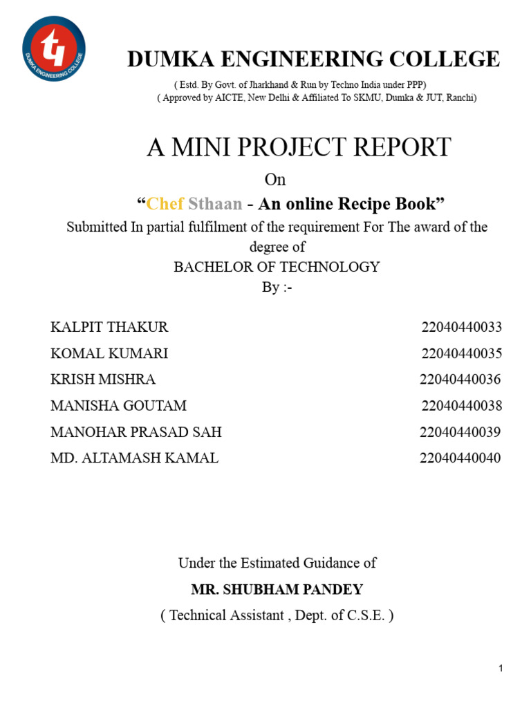 Chef Sthaan - Mni Project | PDF