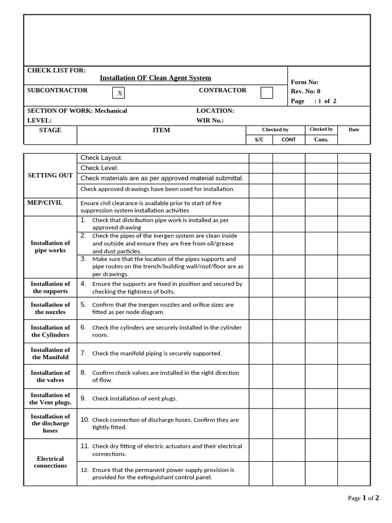 Check List For Installation of Clean Agent System | PDF