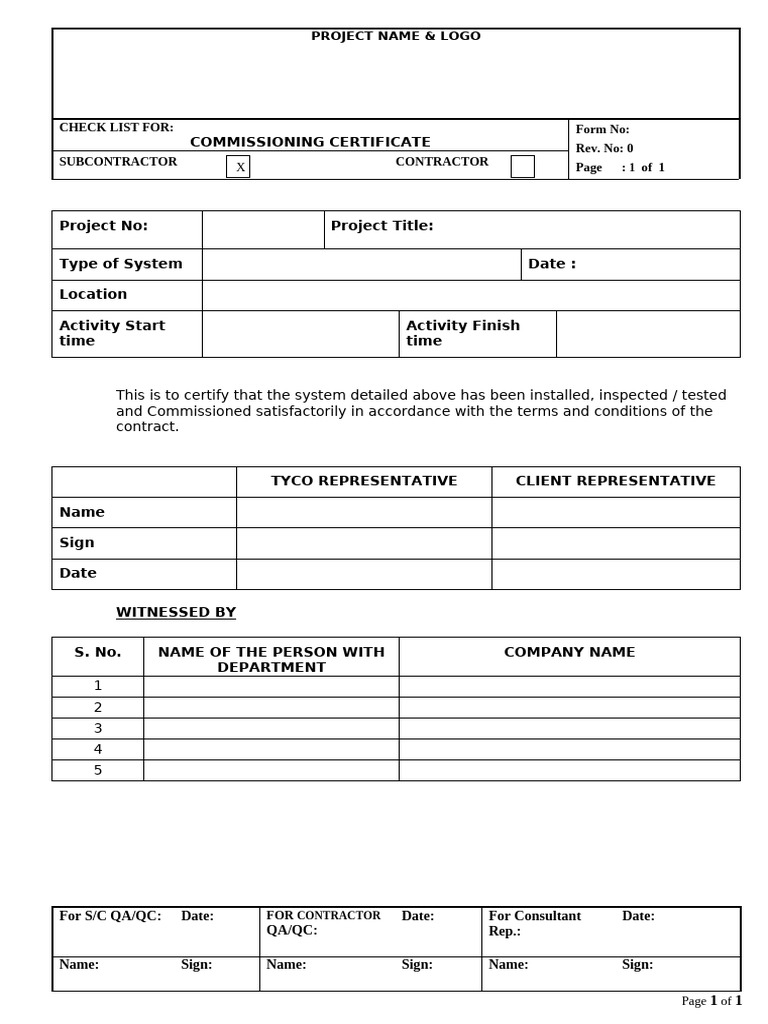 Final Commissioning Checklist For Clean Agent System | PDF Final Commissioning Checklist For Clean Agent System | PDF