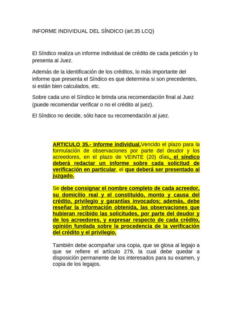 INFORME INDIVIDUAL DEL SÍNDICO | PDF