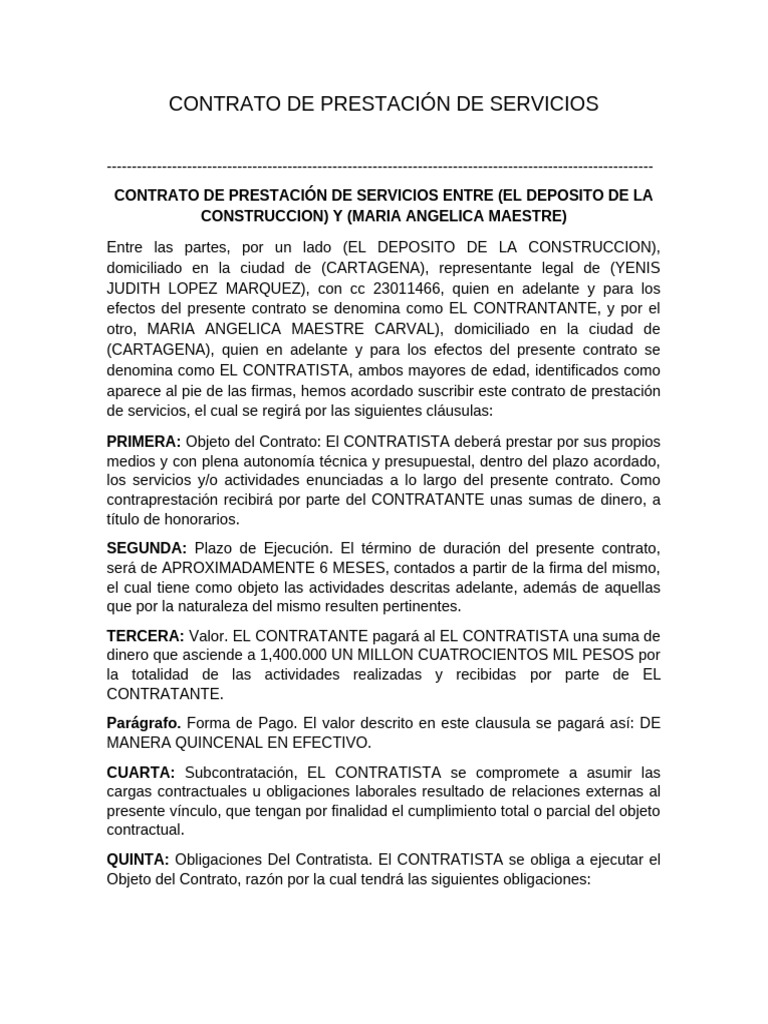 Contrato de Prestación de Servicios | PDF