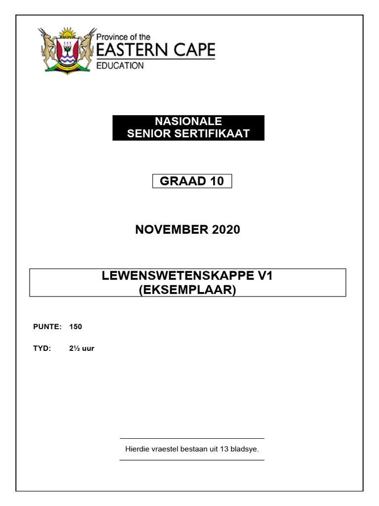Life Sciences p1 Gr10 QP Nov2020 - Afrikaans | PDF