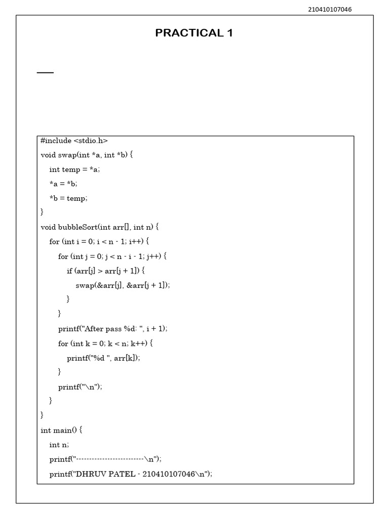 Practical 1: Implementation and Time Analysis of Sorting Algorithms | PDF