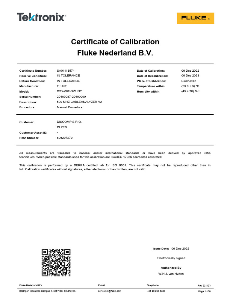 Certificate of Calibration | PDF | Calibration | Hertz