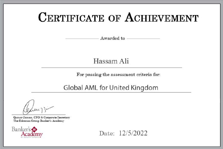 AML UK Certificate | PDF