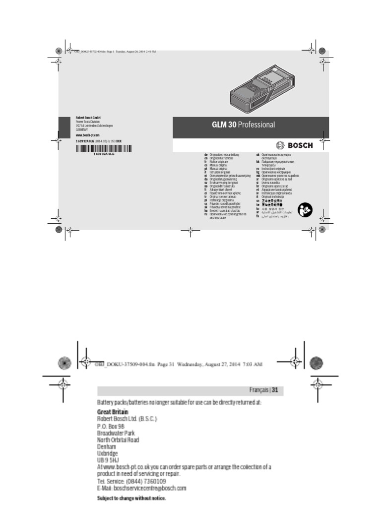 Telemetre Laser Bosch GLM-30 Notice&Specs | PDF