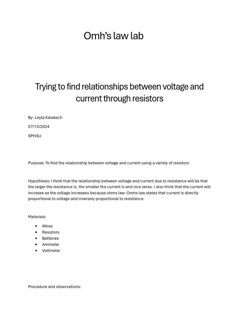 Omhs Law Lab Report | PDF | Electrical Resistance And Conductance ...