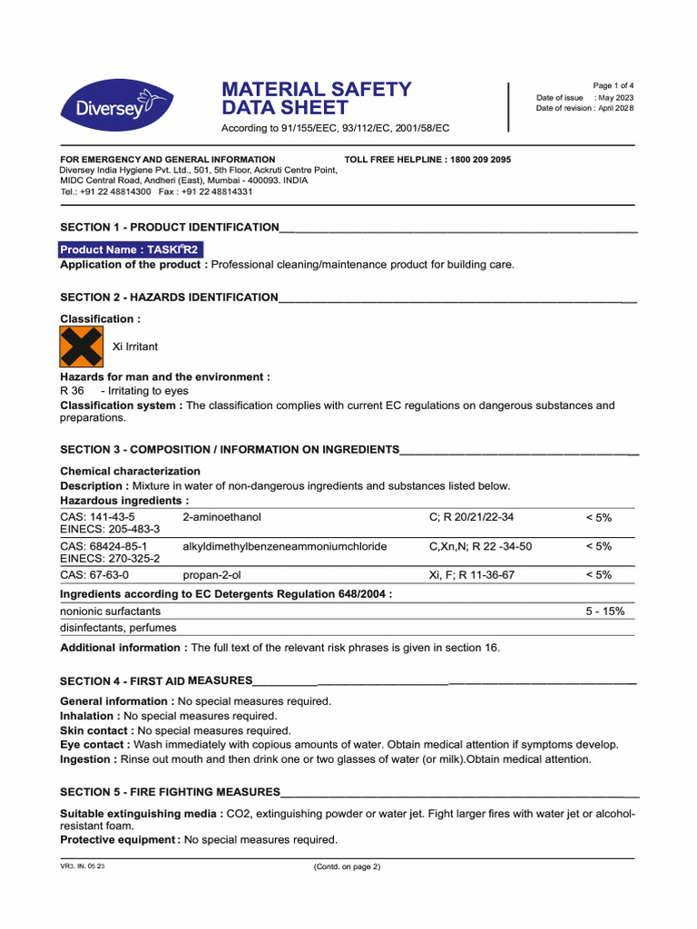 MSDS-TASKI-R2 | PDF
