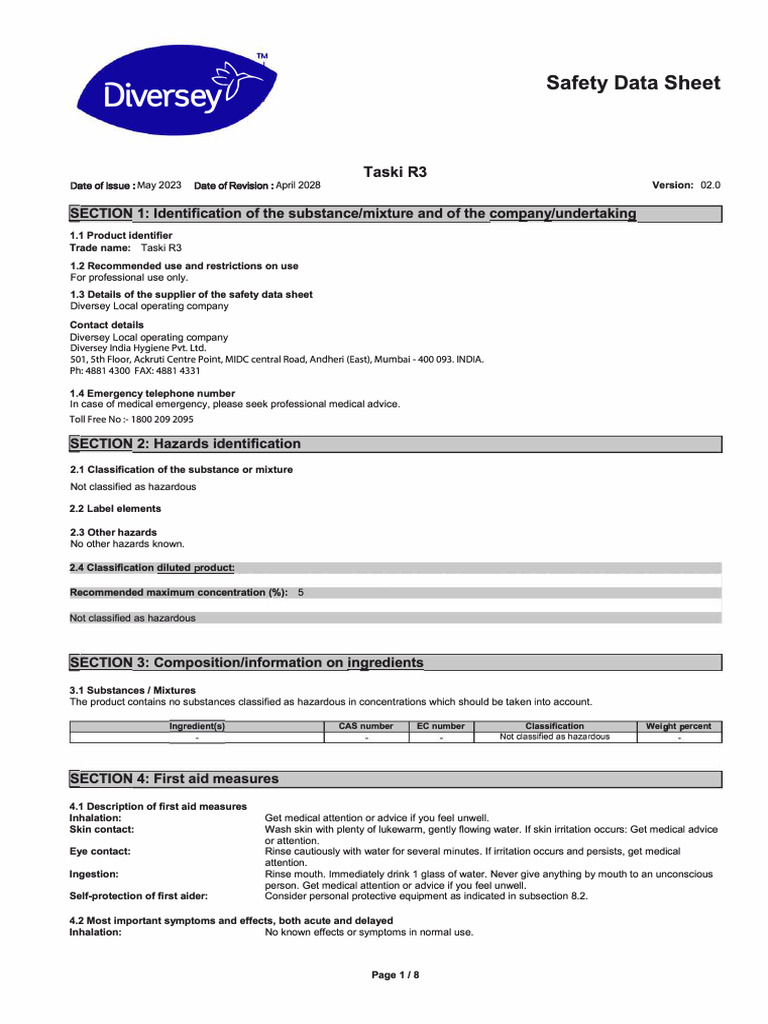 MSDS_SDS_Taski-R3 | PDF