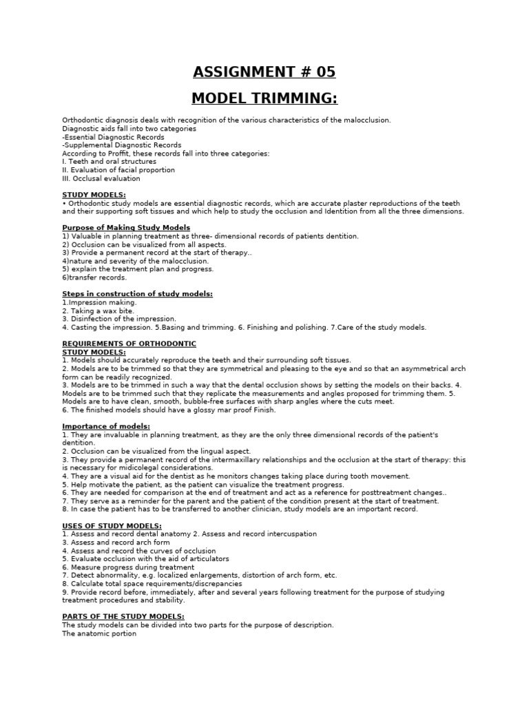 Model Trimming Assignment | PDF | Orthodontics | Mouth
