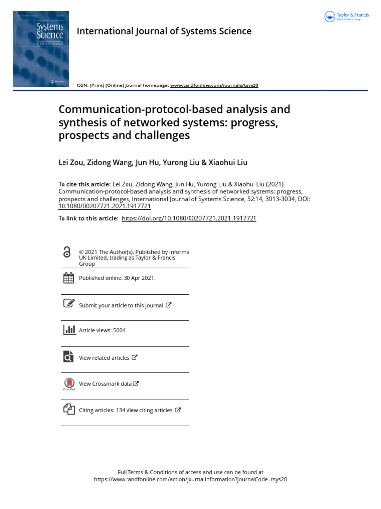 1 Communication-protocol-based analysis and synthesis of networked systems progress prospects ...