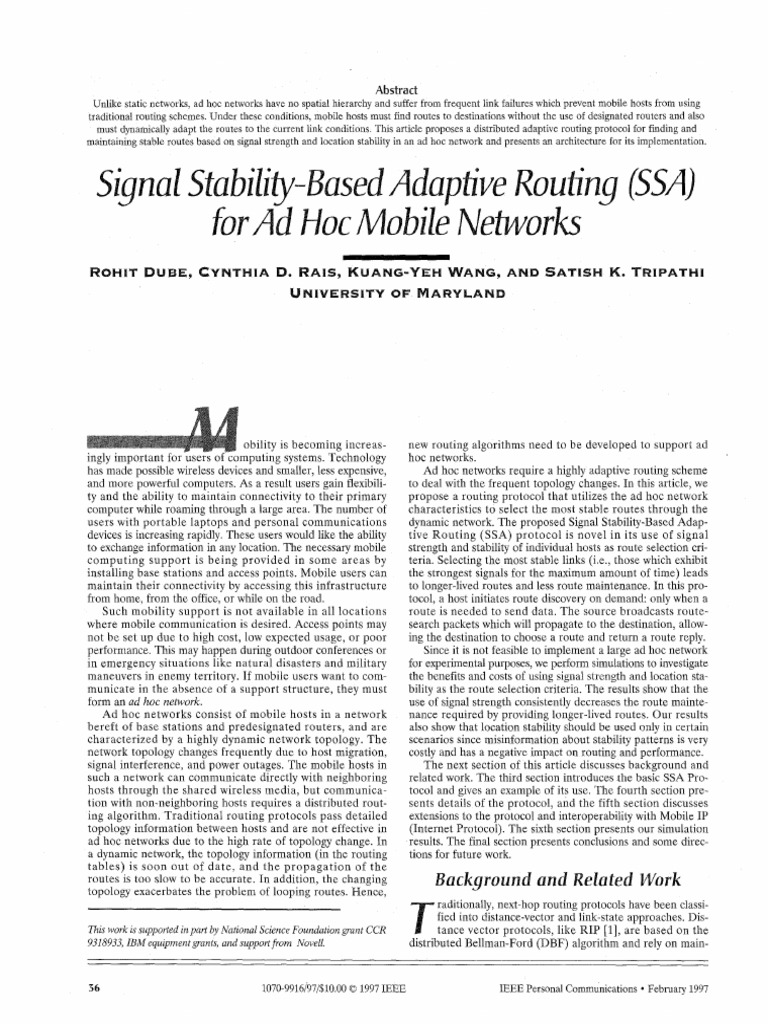 3 Signal Stability-Based Adaptive Routing (SSA) For Ad Hoc Mobile ... 3 Signal Stability-Based Adaptive Routing (SSA) For Ad Hoc Mobile ...