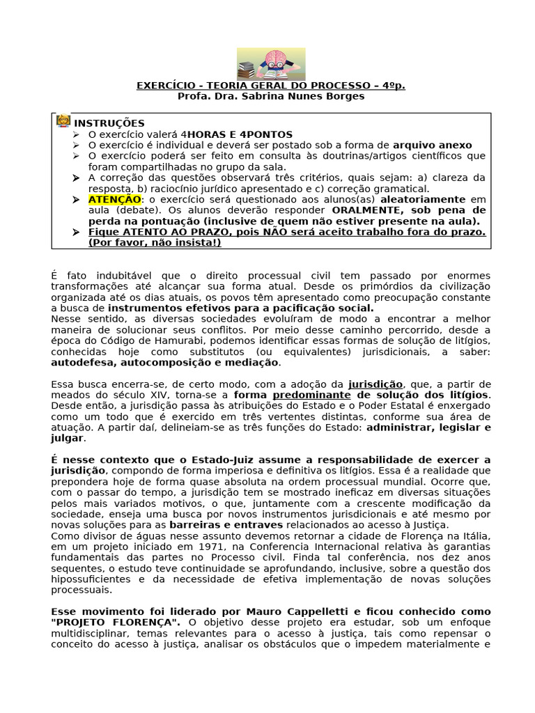 Exerc - Cio 1 - TGP - Acesso - Justi - A | PDF