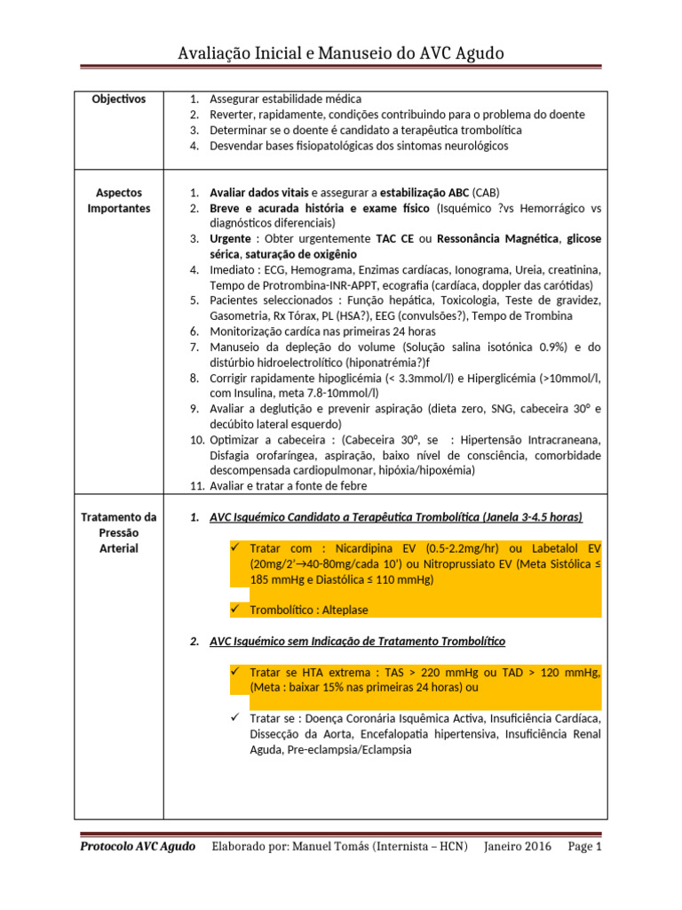 PROTOCOLO AVC AGUDO | PDF