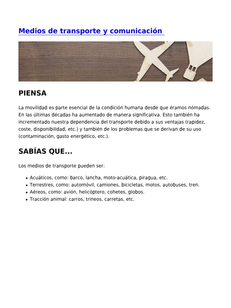 Medios de Transporte y Comunicacion | PDF