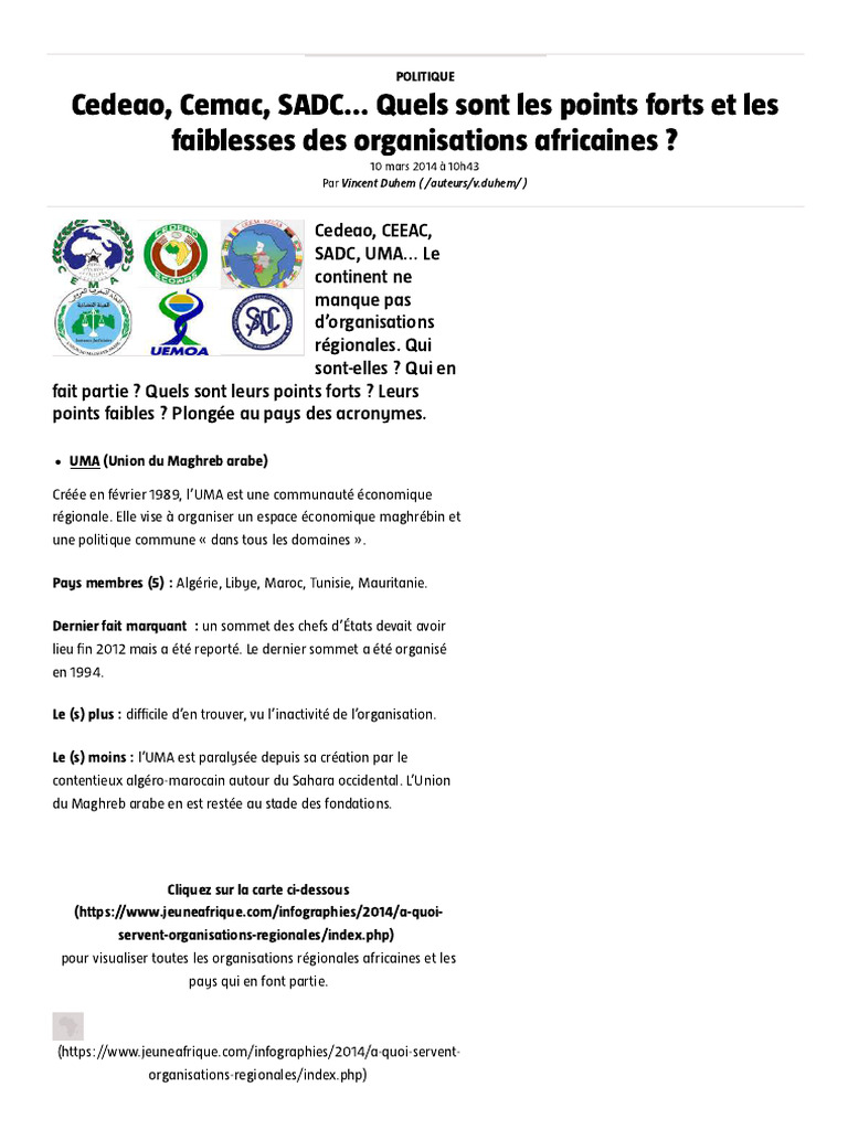 Cedeao, Cemac, SADC Quels Sont Les Points Forts Et Les Faiblesses Des Organisations Africaines ...