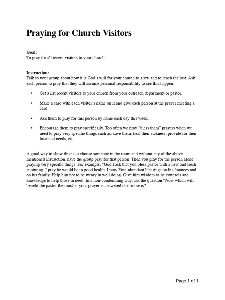 How To Pray For Church Visitors | PDF