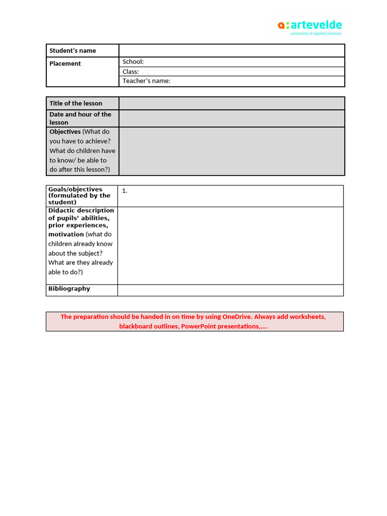 School Experience_Lesson preparation form | PDF