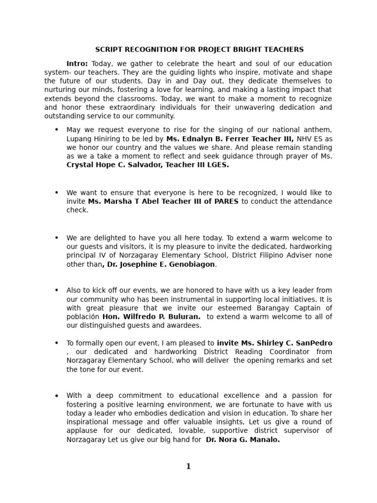 Project Bright Recognition Script | PDF