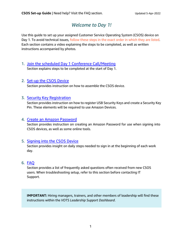 Day 1 CSOS Guide English | PDF