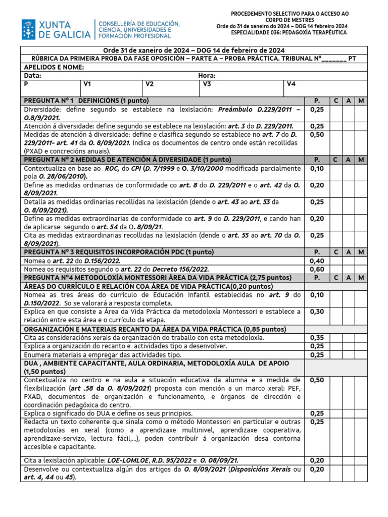 Rúbrica 1 Proba - Parte A - Proba Práctica (2024) | PDF