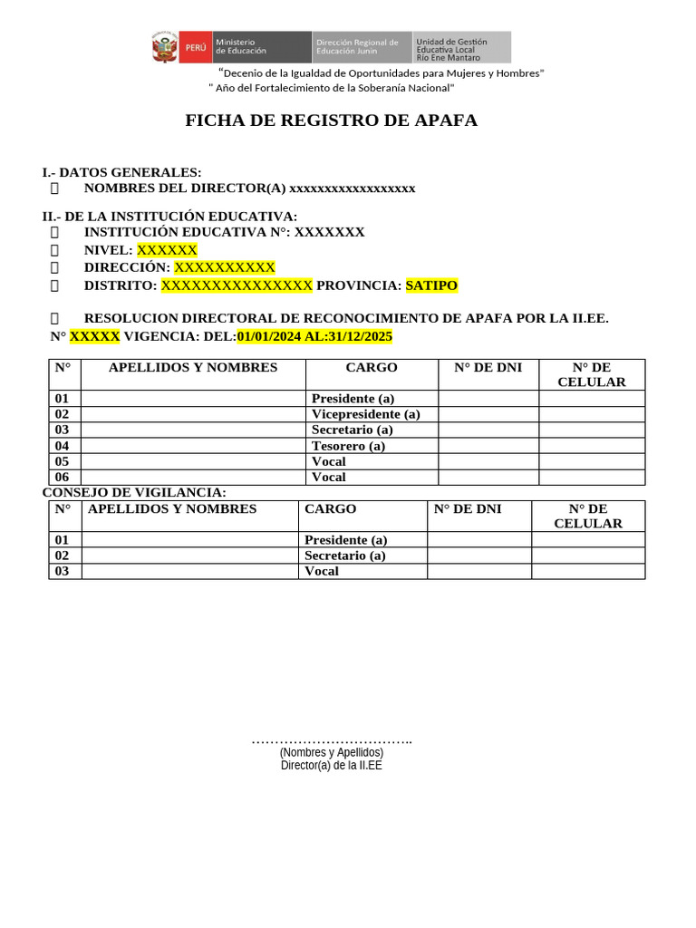 Modelo - Ficha de Registro Apafa - Conei | PDF