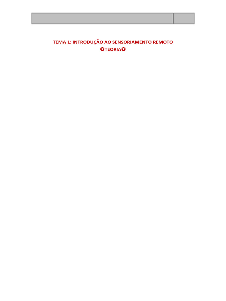 Teoria@Tema 1 - Introdução Ao Sensoriamento Remoto - 2024 | PDF