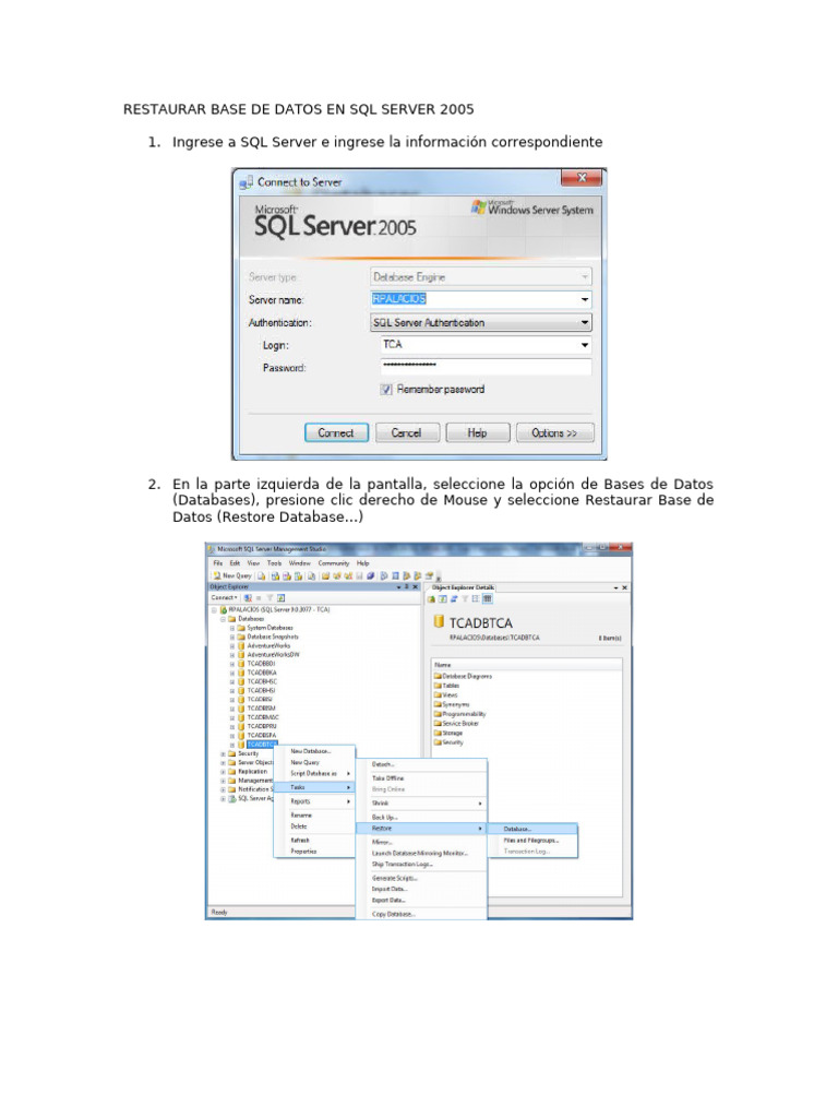 Restaurar Una Base de Datos SQL | PDF Restaurar Una Base de Datos SQL | PDF