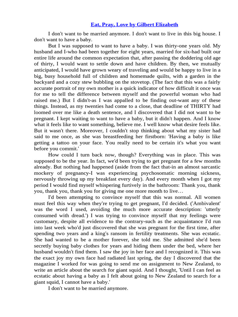 Eat, Pray, Love by Gilbert Elizabeth | PDF