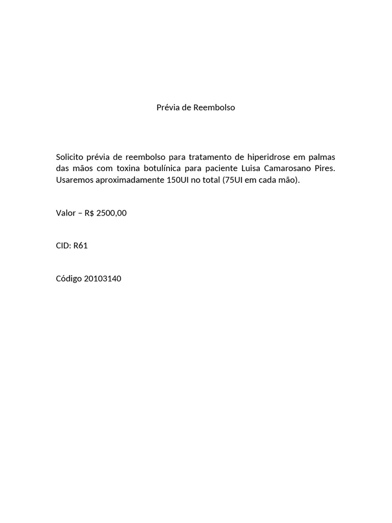 Modelo - Previa de Reembolso | PDF