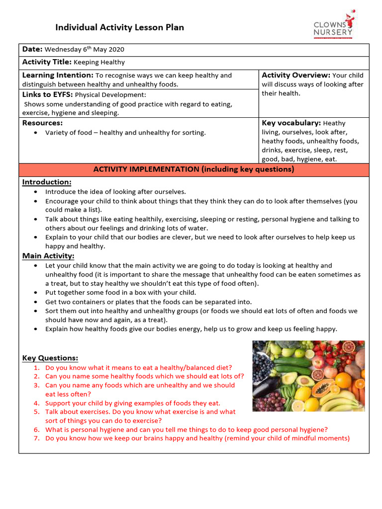 Rising 4s Lesson Plan Keeping Healthy | PDF