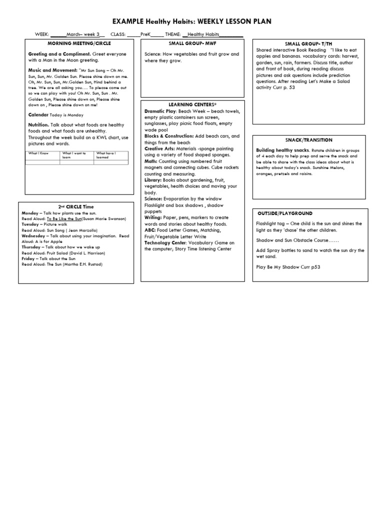 TRS 5 28C IFAL Preschool Lesson Plan | PDF