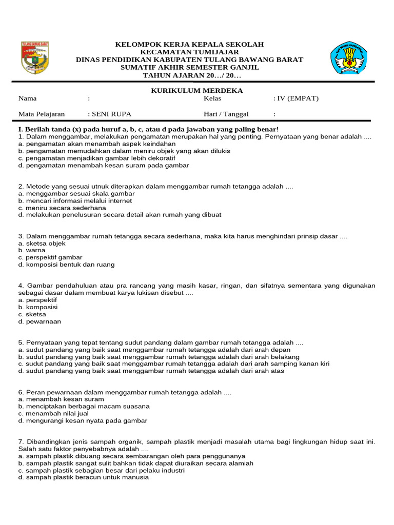 SAS 1 Seni Rupa Kelas IV | PDF