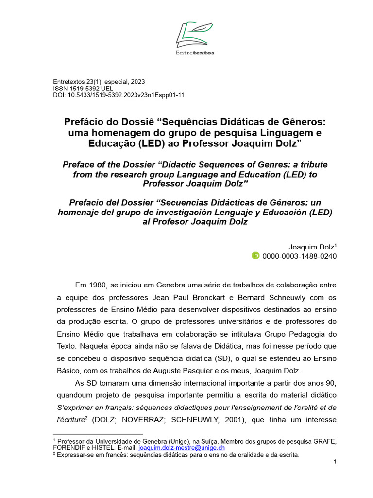 0 +OK+-+Prefácio+Dolz+-+Dossiê+Entretextos Docx+ | PDF