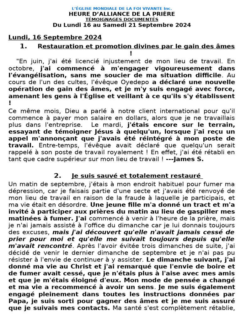 Hadp Témoignages Documentés Du 16 - 21 Septembre 2024. | PDF