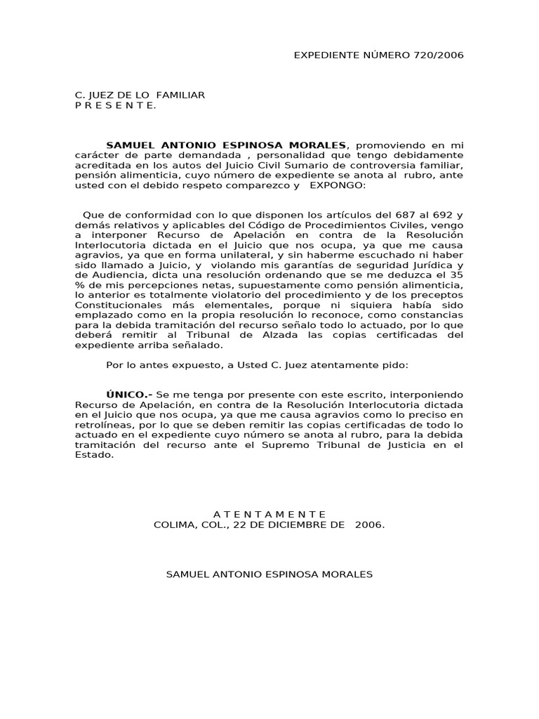 Apelación de Samuel Antonio Espinosa. | PDF