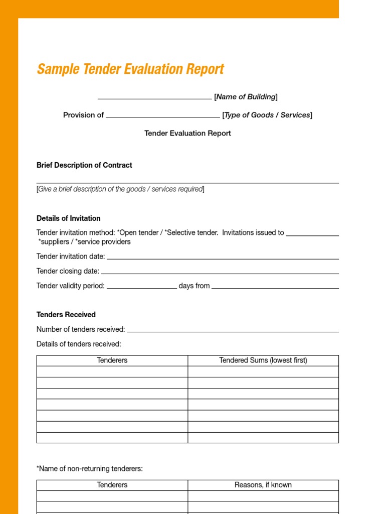 Sample Tender Evaluation Report Annex 20 | Conflict Of Interest ...