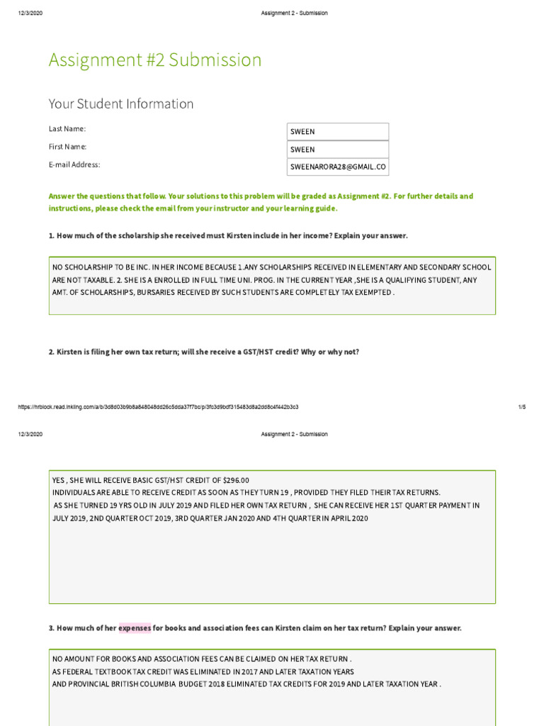 Sween Sween - Assignment 2 - Submission Page | PDF