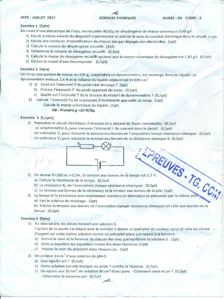 Bepc. Sciences-Physiques. 2017 | PDF