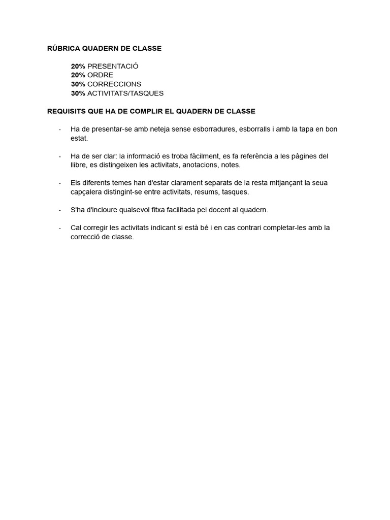 Rúbrica Quadern | PDF