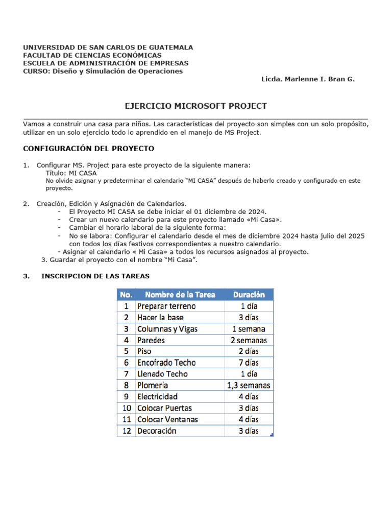 Ejercicio Final Microsoft Project | PDF | Calendario