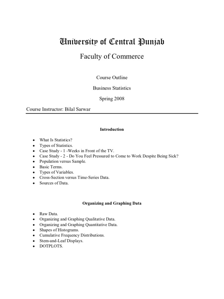 Course Outline Statistics | PDF | Probability Distribution | Normal ...