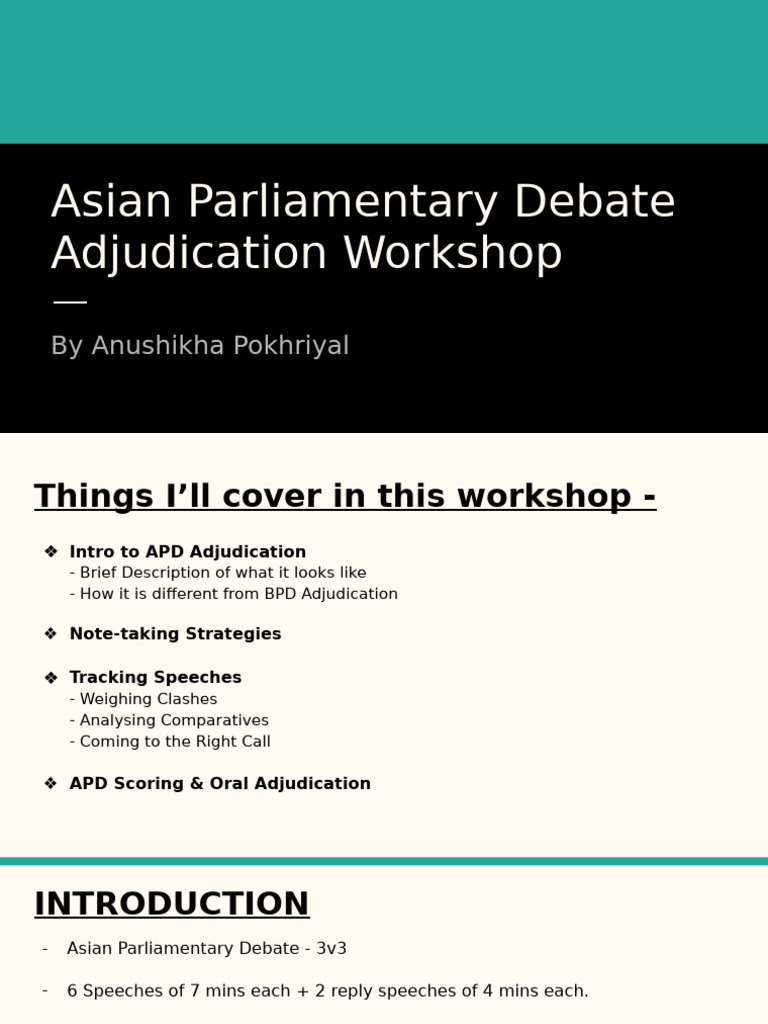 Asian Parliamentary Debate Adjudication Workshop | PDF