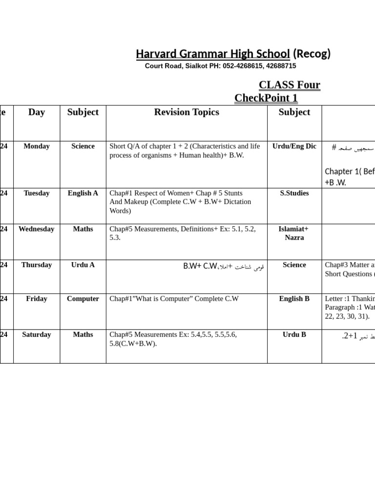 Class 4 Checkpoint 1 | PDF