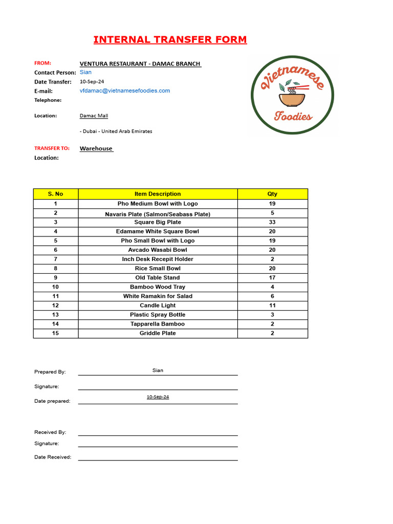 Restaurant Inventory Transfer | PDF